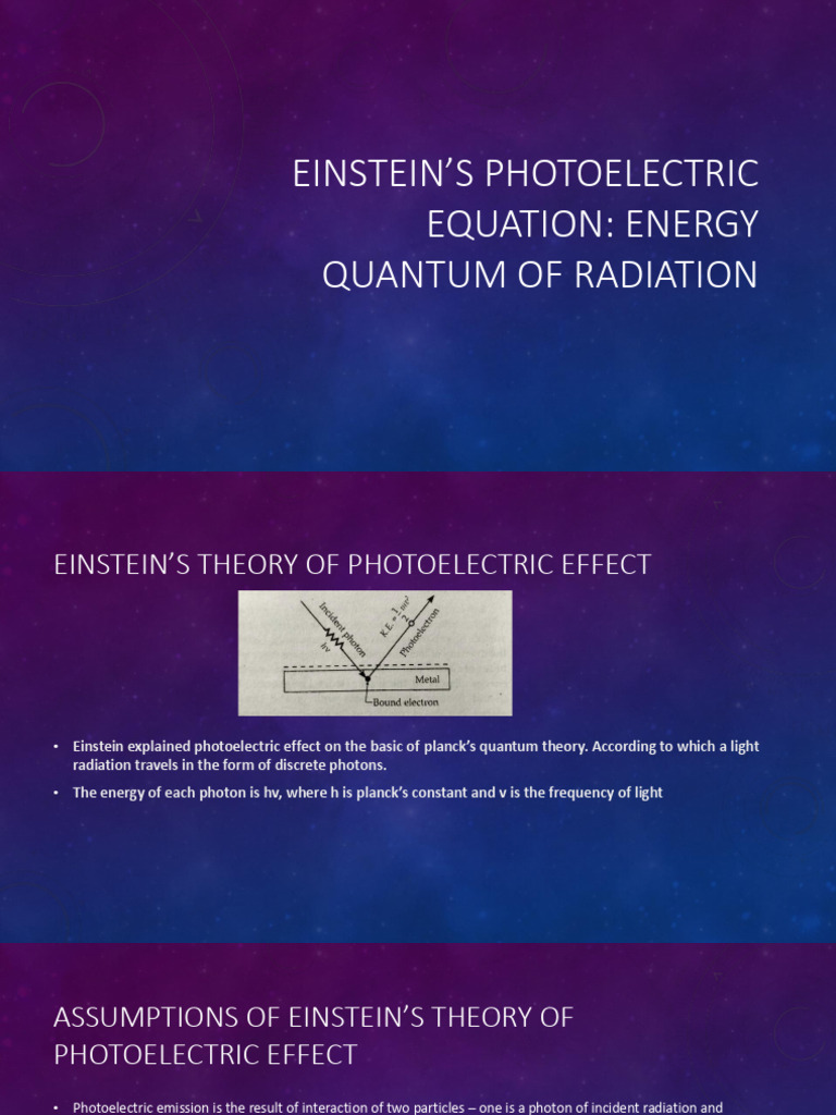 Einstein'S Photoelectric: Equation: Energy Quantum of Radiation | PDF
