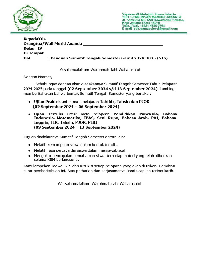 Announcement Letter - Grade 4 - 30082024 | PDF