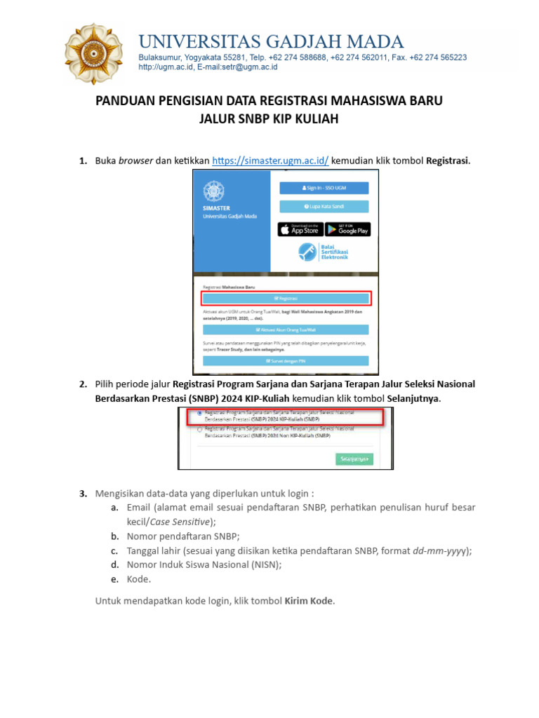 Panduan Registrasi Mahasiswa Baru SNBP Kipk 2024 | PDF
