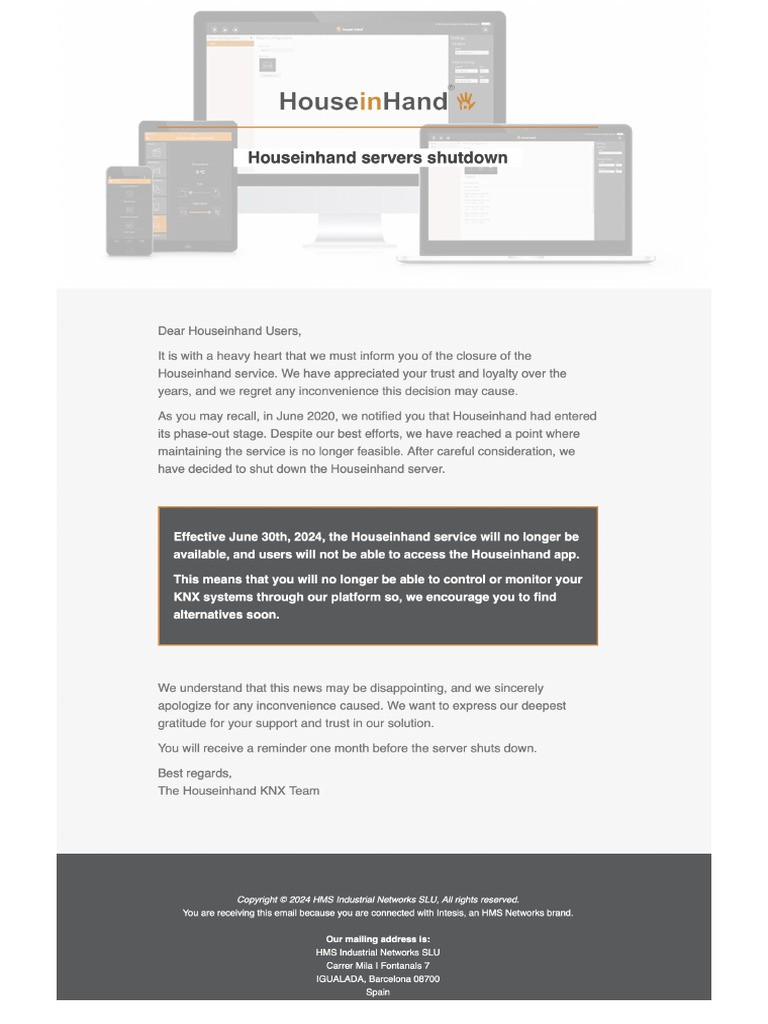 Houseinhand Shutdown Notification | PDF