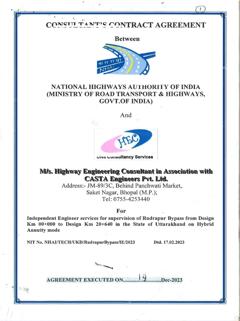 Contract Agreement Between HEC&NHAI | PDF