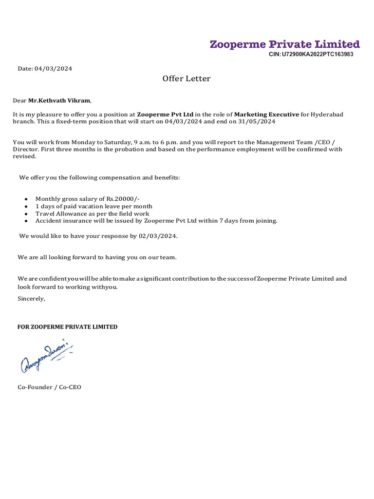 Vikram Offer Letter | PDF