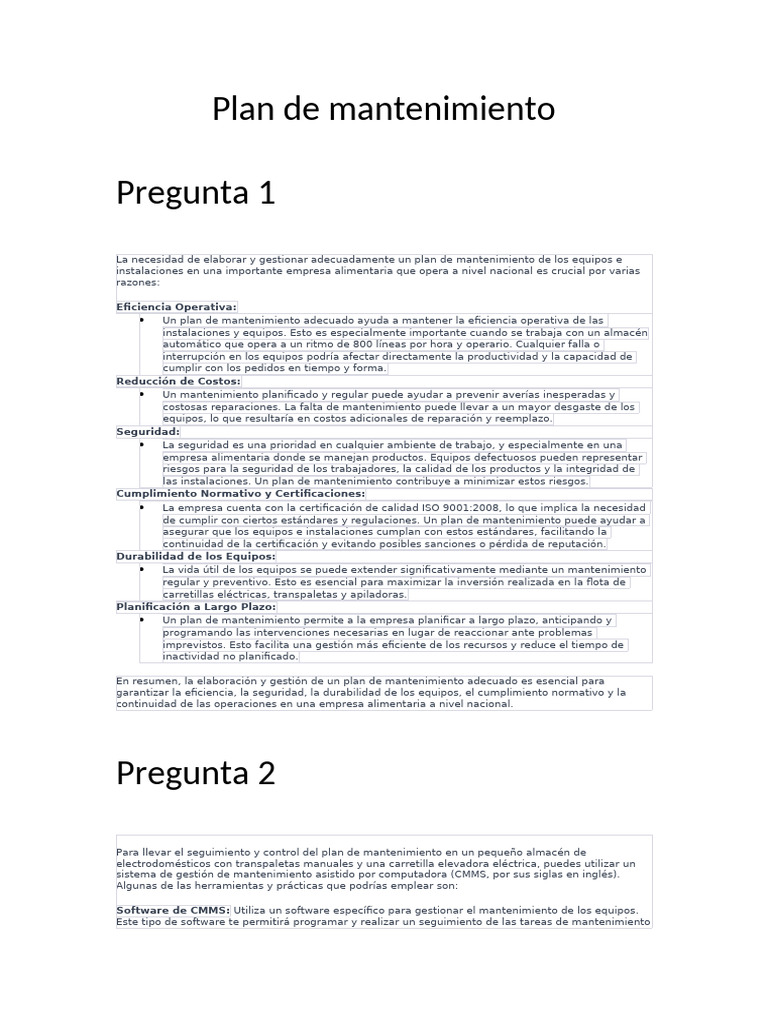 Plan de Mantenimiento | PDF