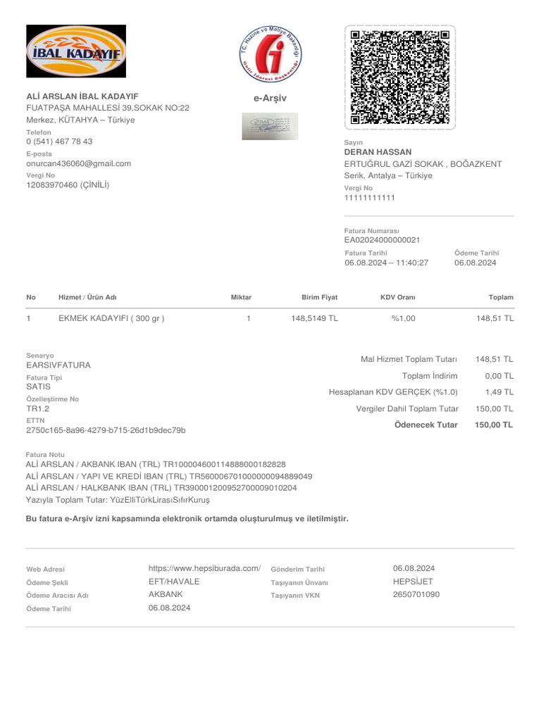 E-Arşiv: Ali Arslan İbal Kadayif | PDF