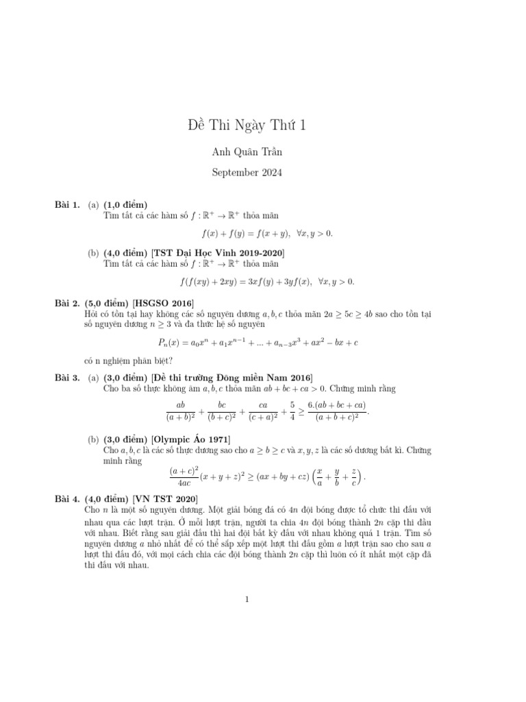 Đề Thi Thử VMO 1 | PDF