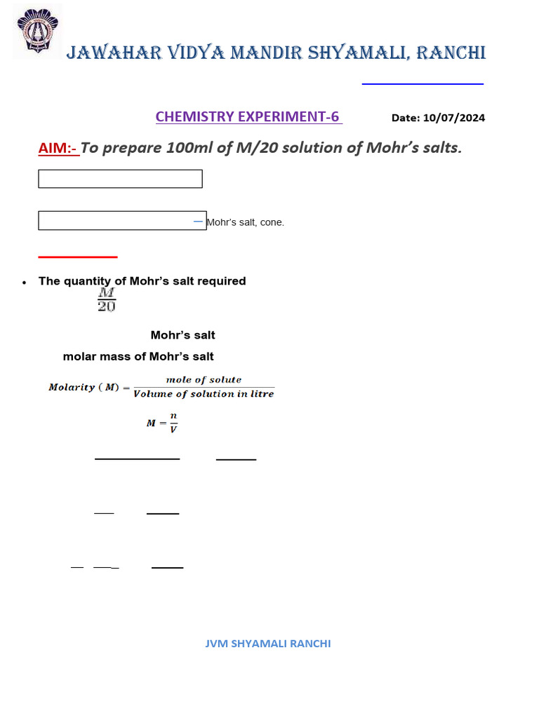 Mohr's Salt. Exp-6 12th | PDF