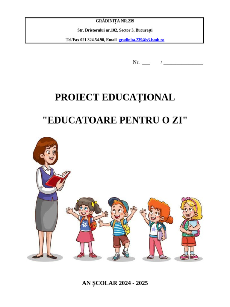 Proiect Educational Educatoare Pentru o Zi | PDF