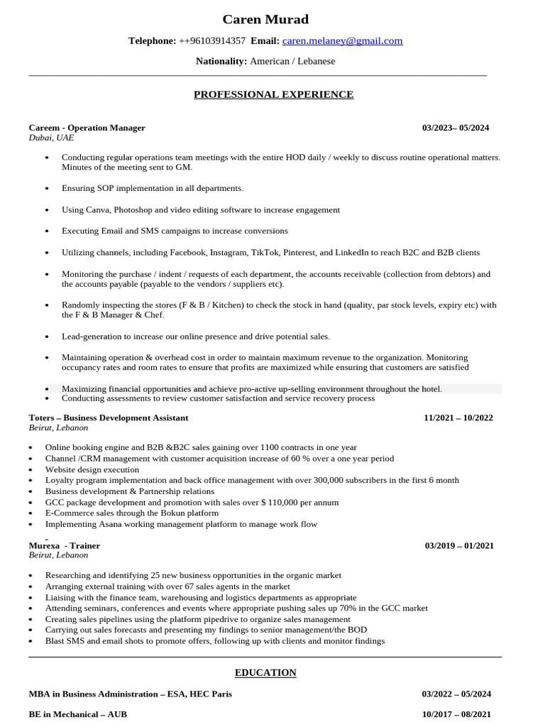 Philippe Azar CV Hospitality | PDF