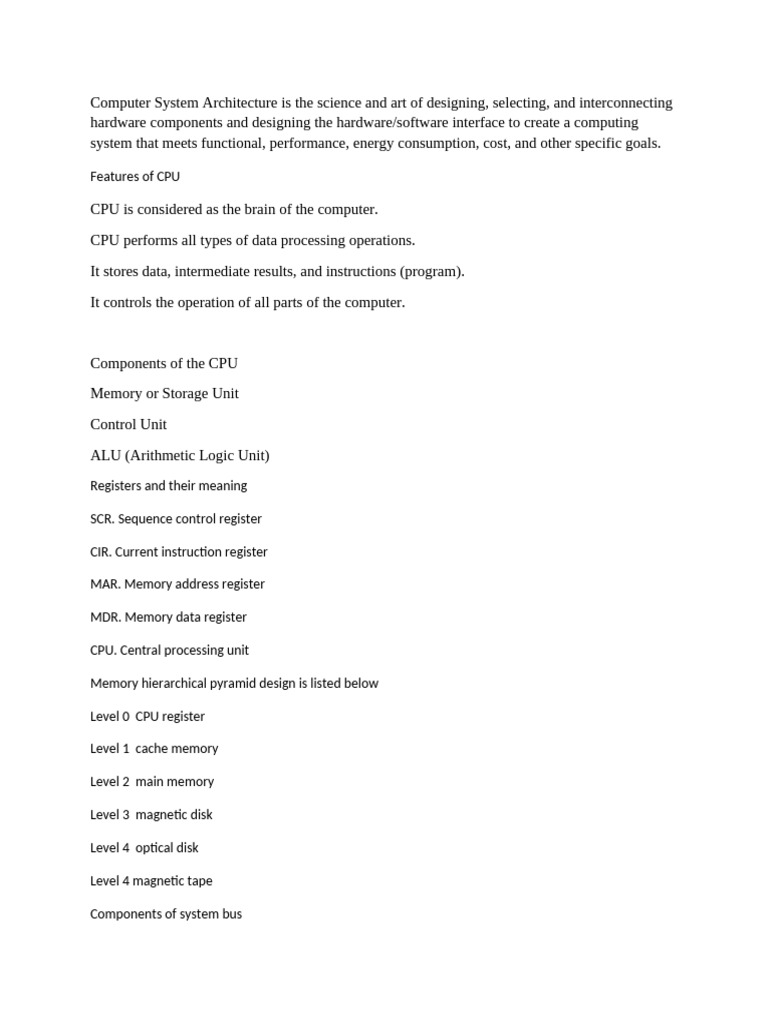 Computer System Architecture Jottings | PDF Computer System Architecture Jottings | PDF