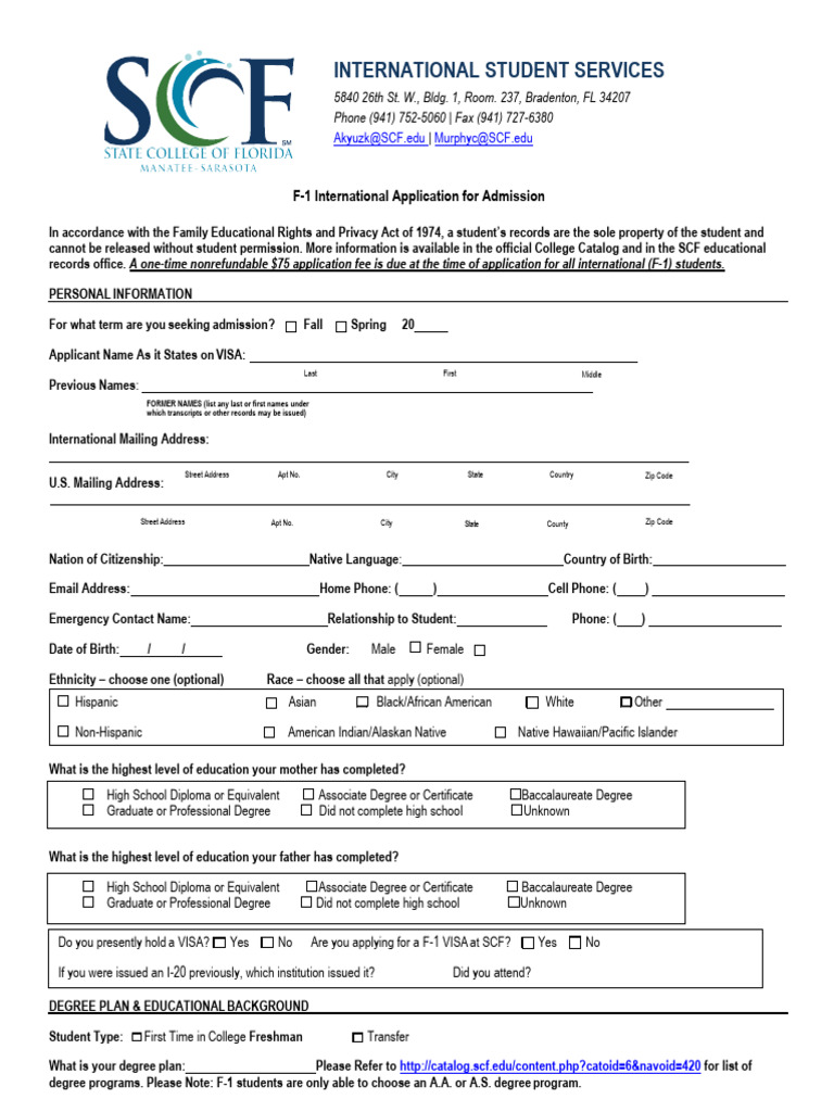 SCF New Student Forms 2024-25 | PDF