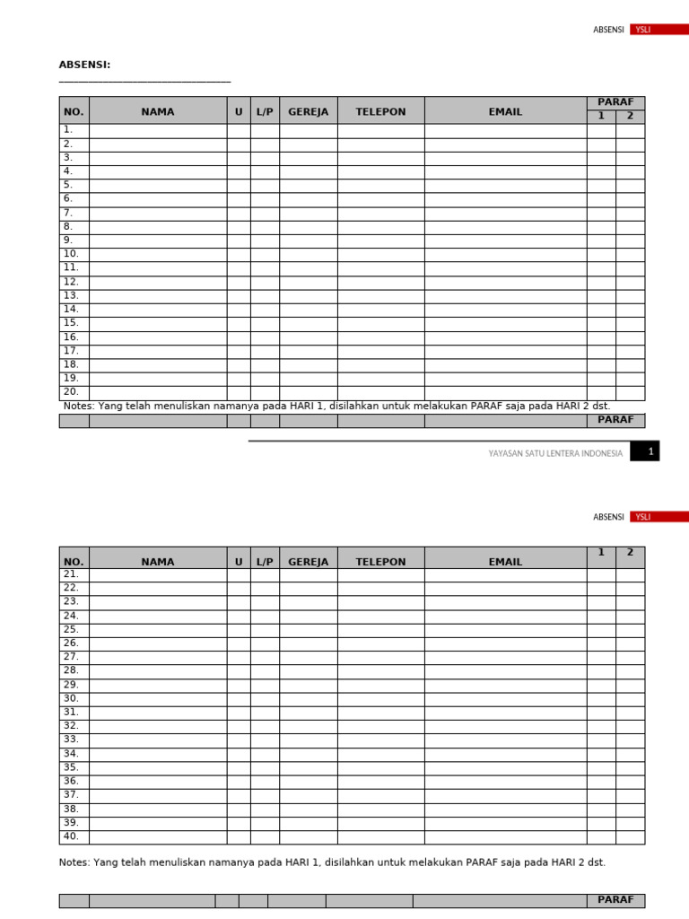 Absensi Contoh 2 Days 2024 | PDF