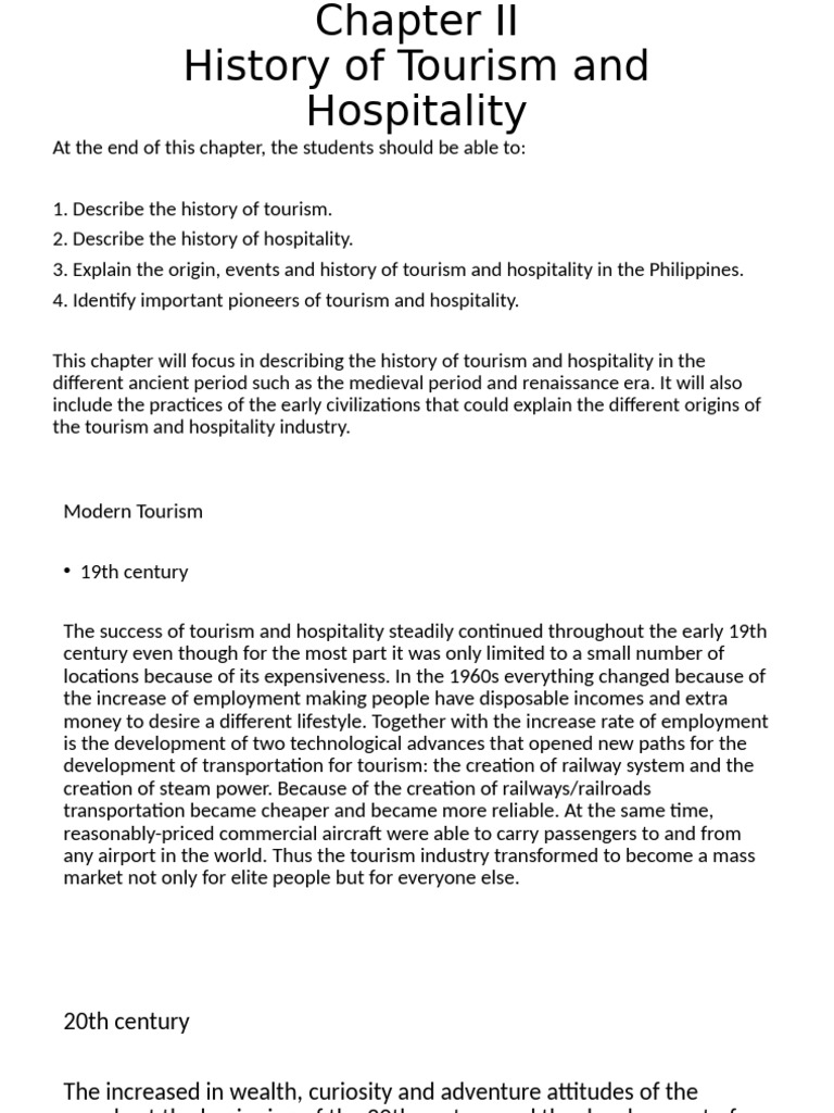 Chapter II History of Hospitality | PDF | Hotel | Tourism