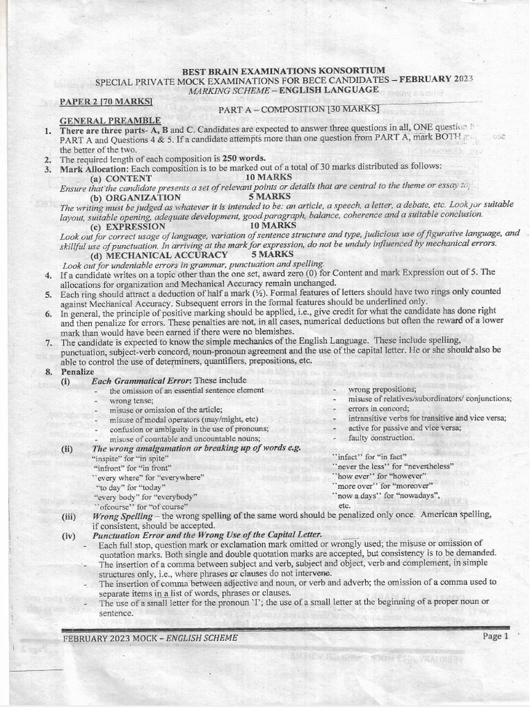 English Language Marking Scheme - 230419 - 131421 | PDF