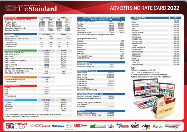 Newspaper Ad Size and Rate Card | PDF