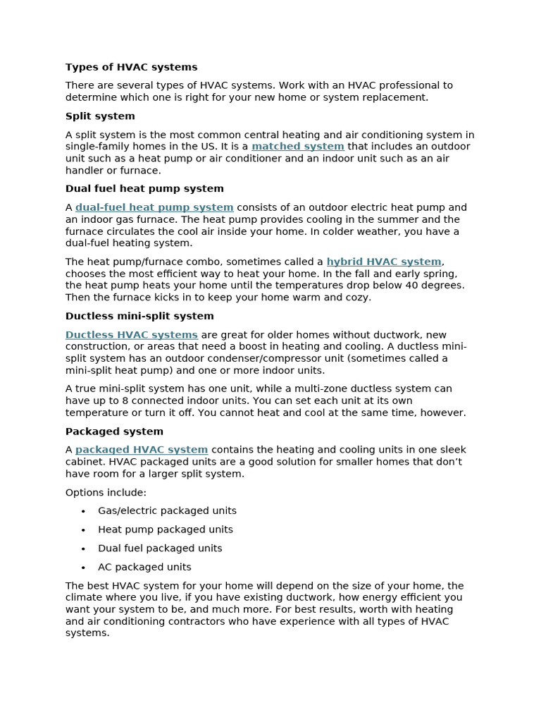 Types of HVAC Systems | PDF