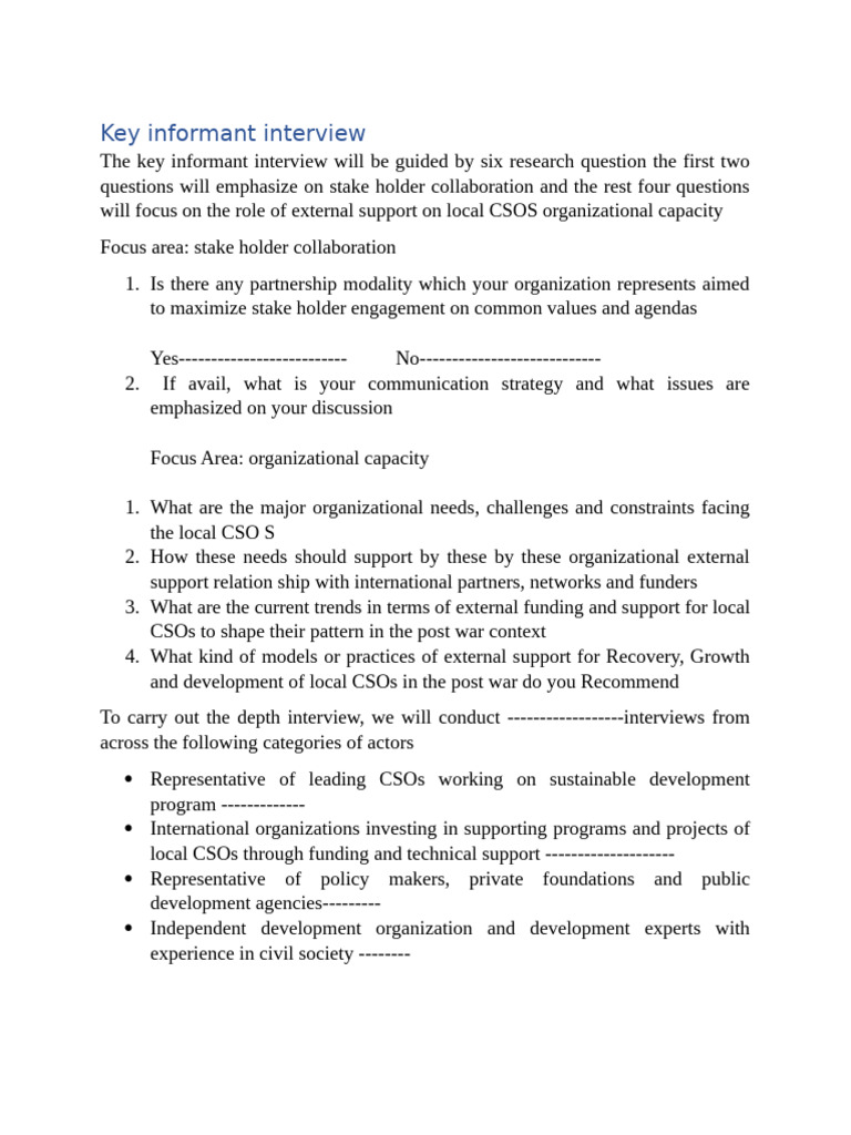 Key Informant Interview on CSO Capacity | PDF | Humanitarian Aid ...