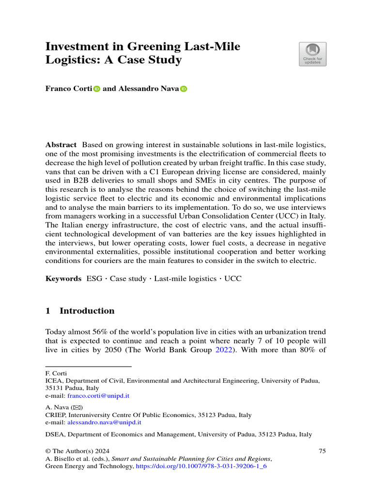 Investment in Greening Last Mile Logistics A Case Study 3ig8hf7aa7 | PDF