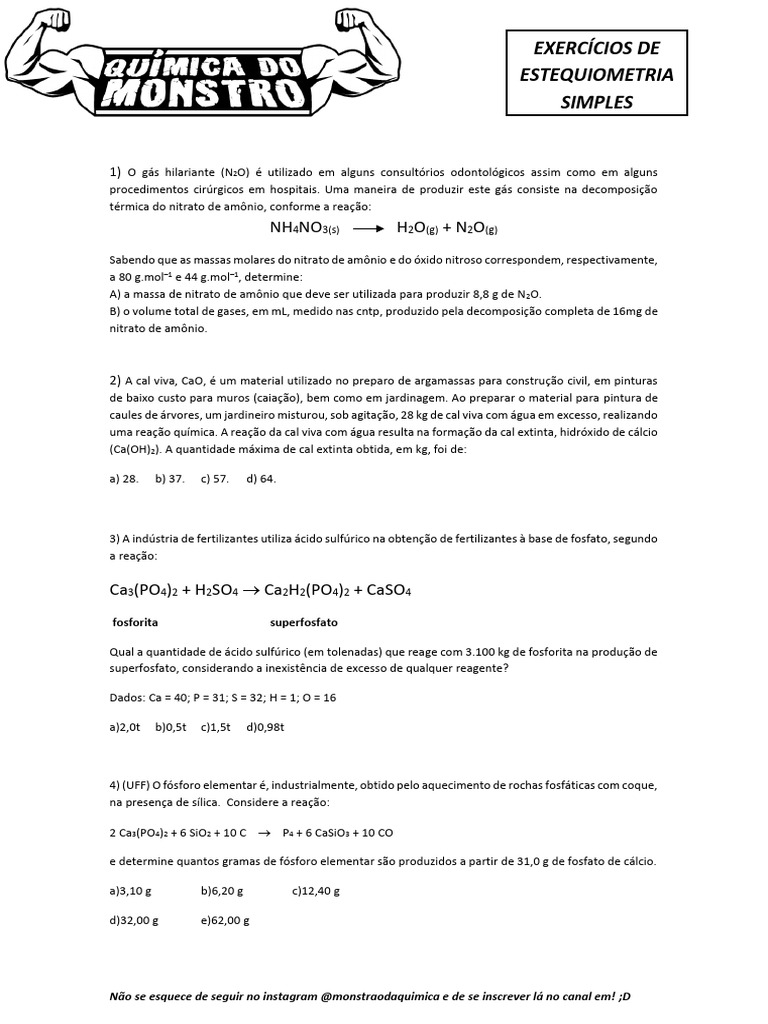 Estequio Simples - Exercícios - Aula Noite | PDF