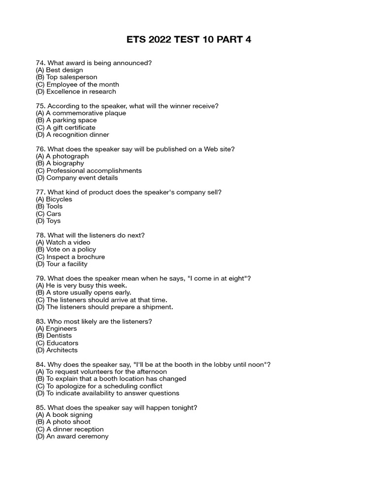 ETS 2022 TEST 10 PART 4 | PDF
