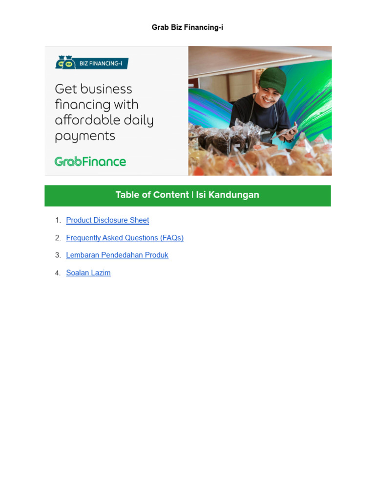 Grab Biz Financing I PDS and FAQ 20221124 For Zoho Use1 | PDF