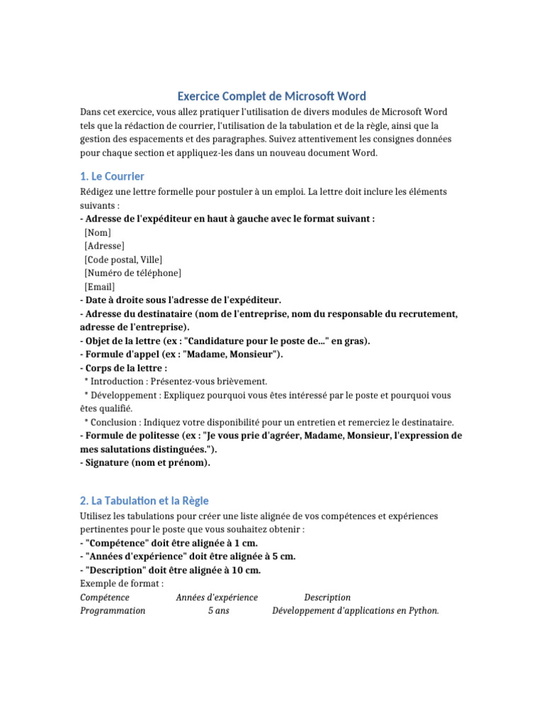 Exercice Pratique Microsoft Word | PDF | Career & Growth