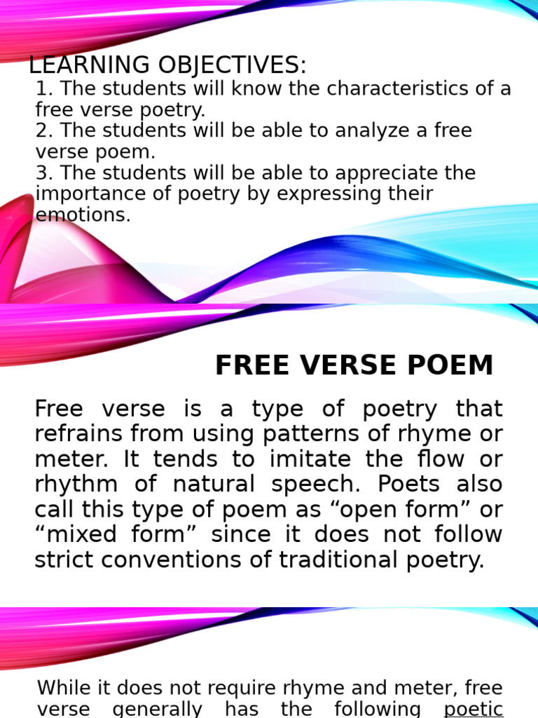 G8 - Free Verse Poetry | PDF | Poetry | Language Arts & Discipline