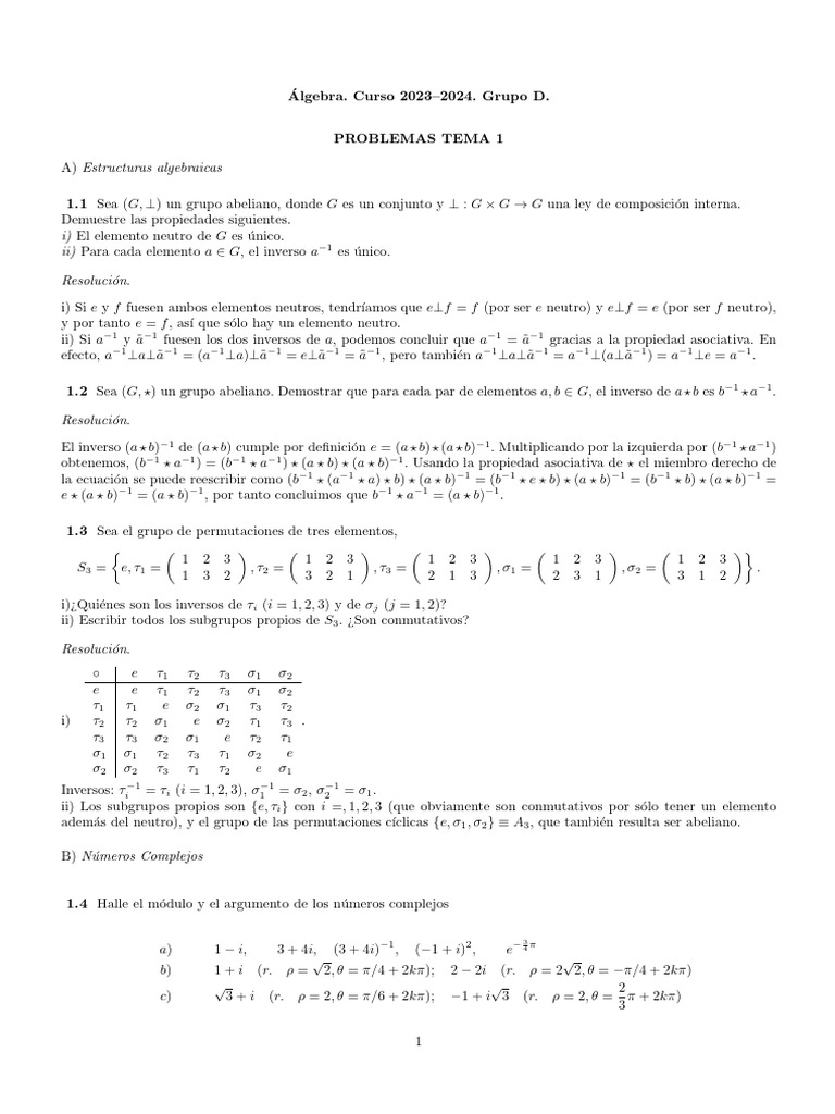 I Hoja de Problemas 2024 Soluciones | PDF