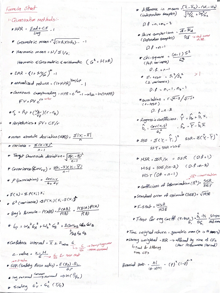 Cfa 1 Formula Sheet | PDF