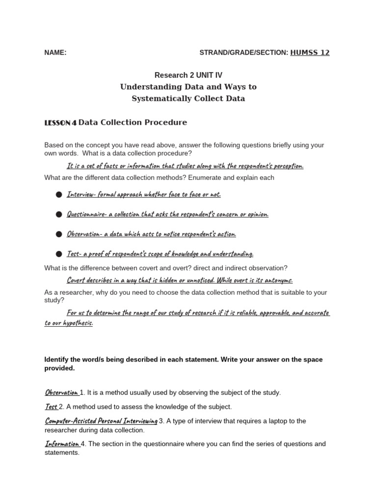 Reserch 2 Understanding Data and Ways To Systematically Collect Data | PDF | Level Of ...