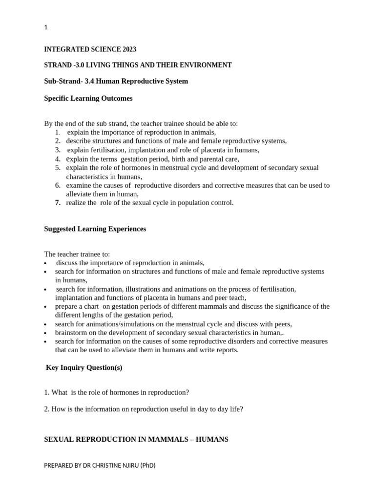 Integrated Science - Reproduction in Humans Notes | PDF | Menstrual ...
