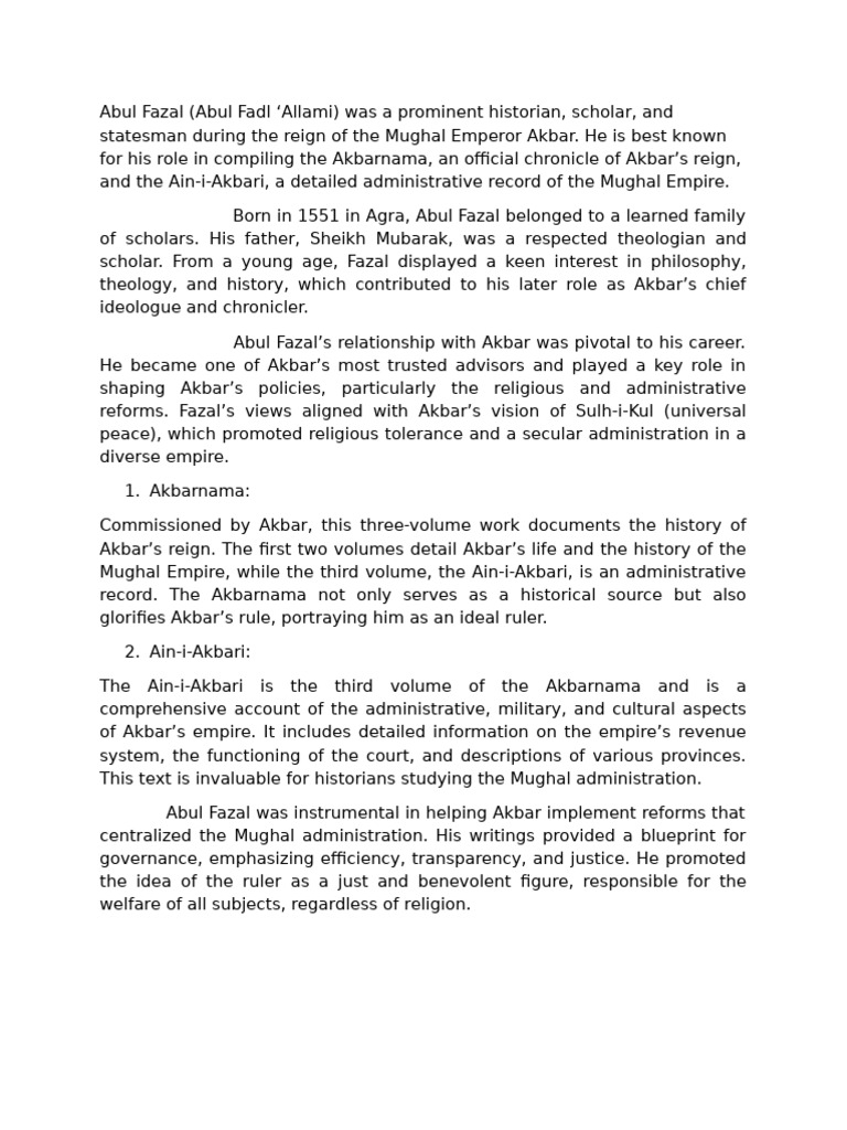 Abul Fazal: Akbar's Key Historian | PDF