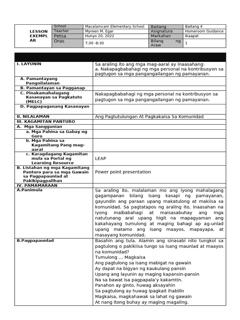 June 20- LESSON EXEMPLAR-HG | PDF