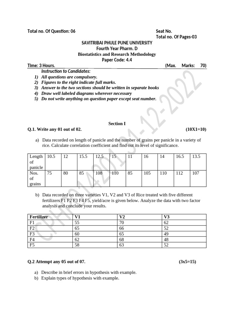 Biostat Paper Set Pdf