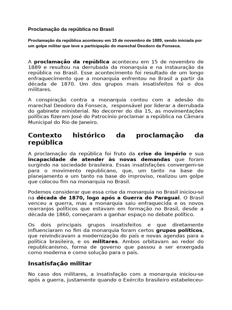 Proclamação Da República No Brasil | PDF