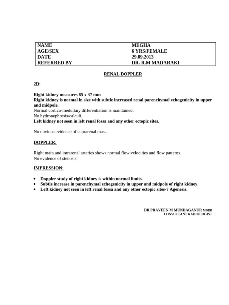 Renal Artery Doppler New Format | PDF