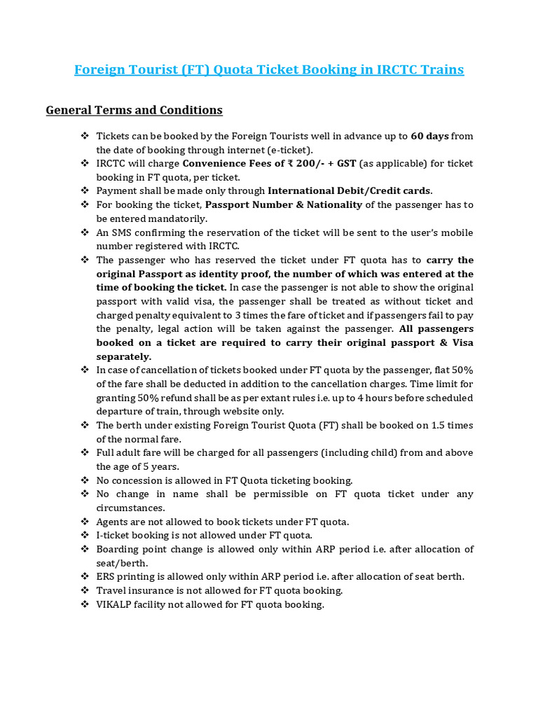 IRCTC_Trains_FT_TnC | PDF