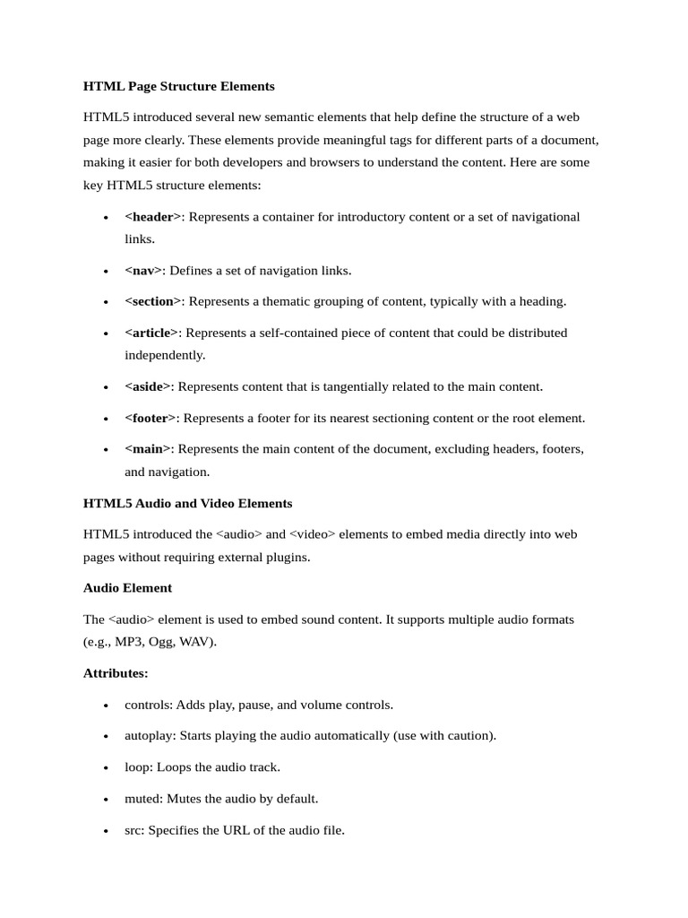 HTML Page Structure Elements | PDF