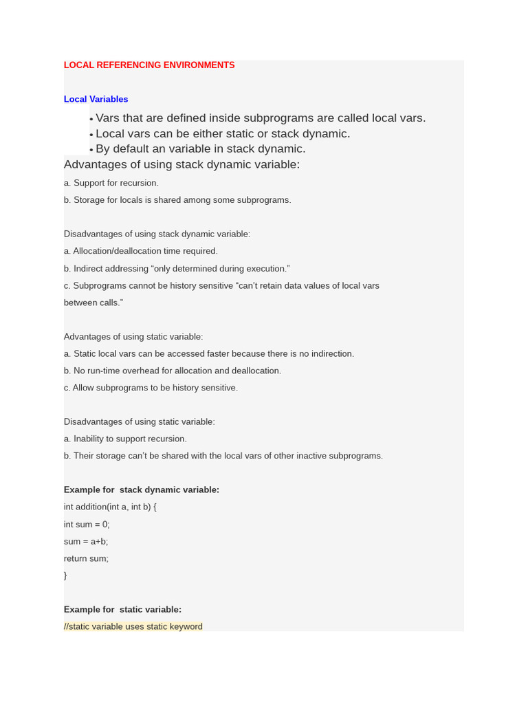 Local Data Referencing Environment | PDF | C++ | Computers