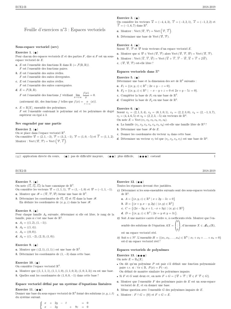 Exos Espaces Vectoriels | PDF