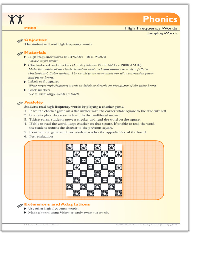 Phonics. High Frequency Words P.008. Objective The Student Will Read ...
