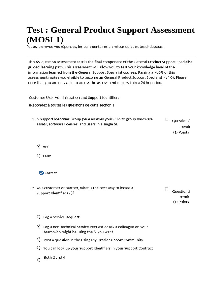 Test General Product Support Assessment Mosl1 | PDF