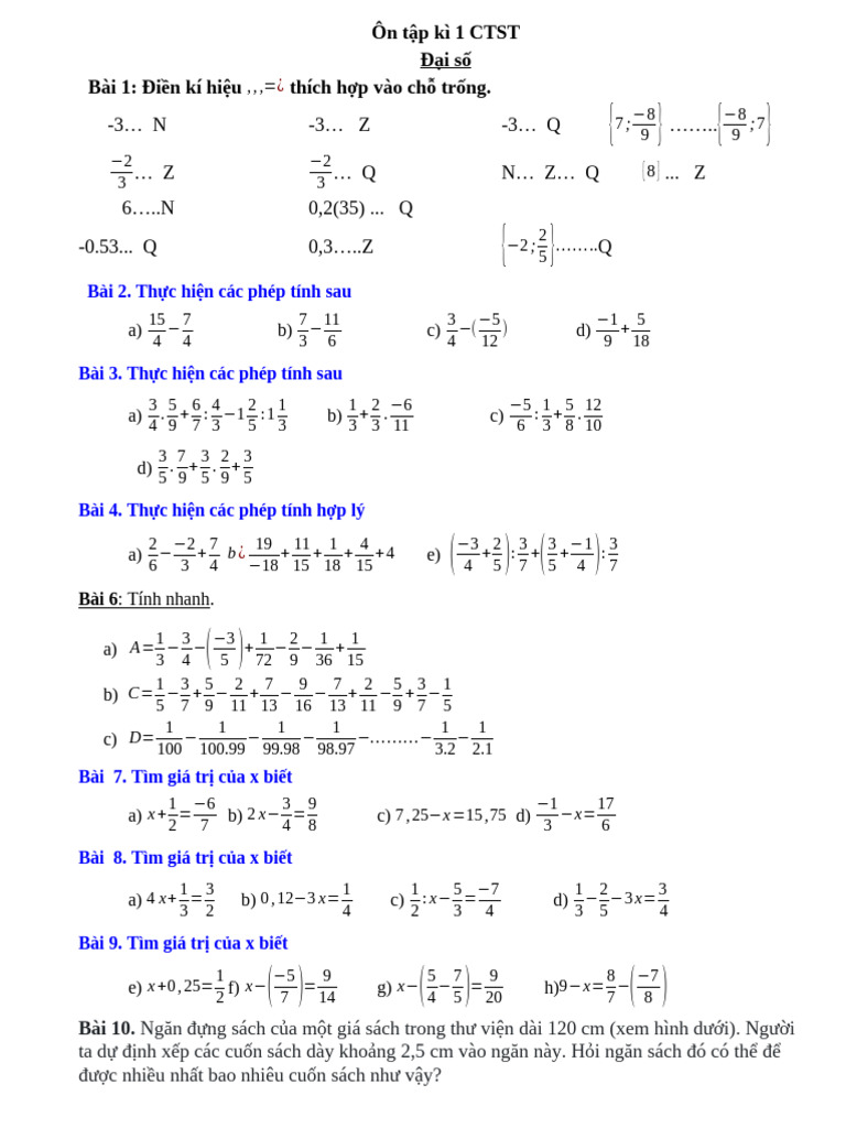 ôn tập kì 1 toán 7 CTST | PDF