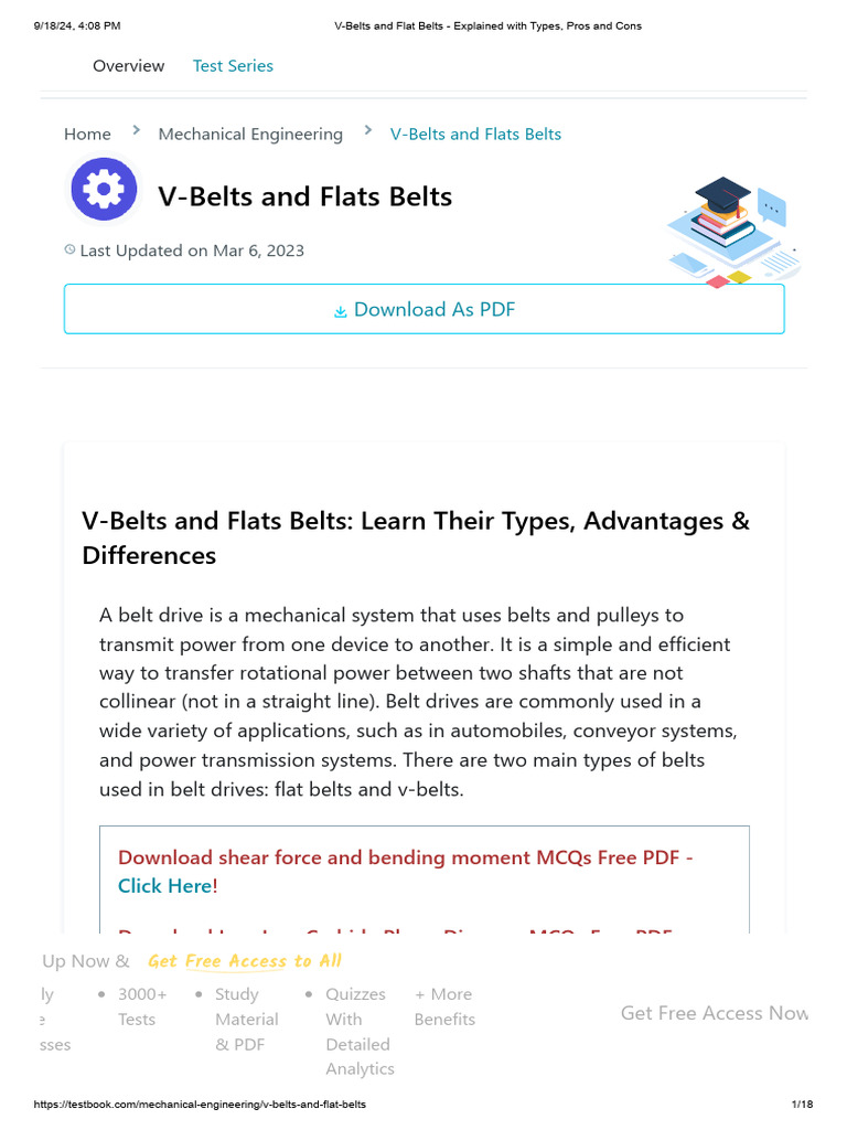 V-Belts and Flat Belts - Explained With Types, Pros and Cons | PDF