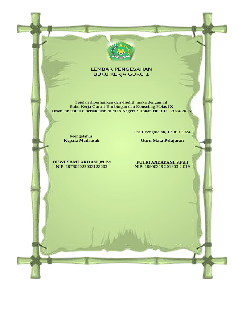 Lembar Pengesahan Buku Kerja Guru | PDF