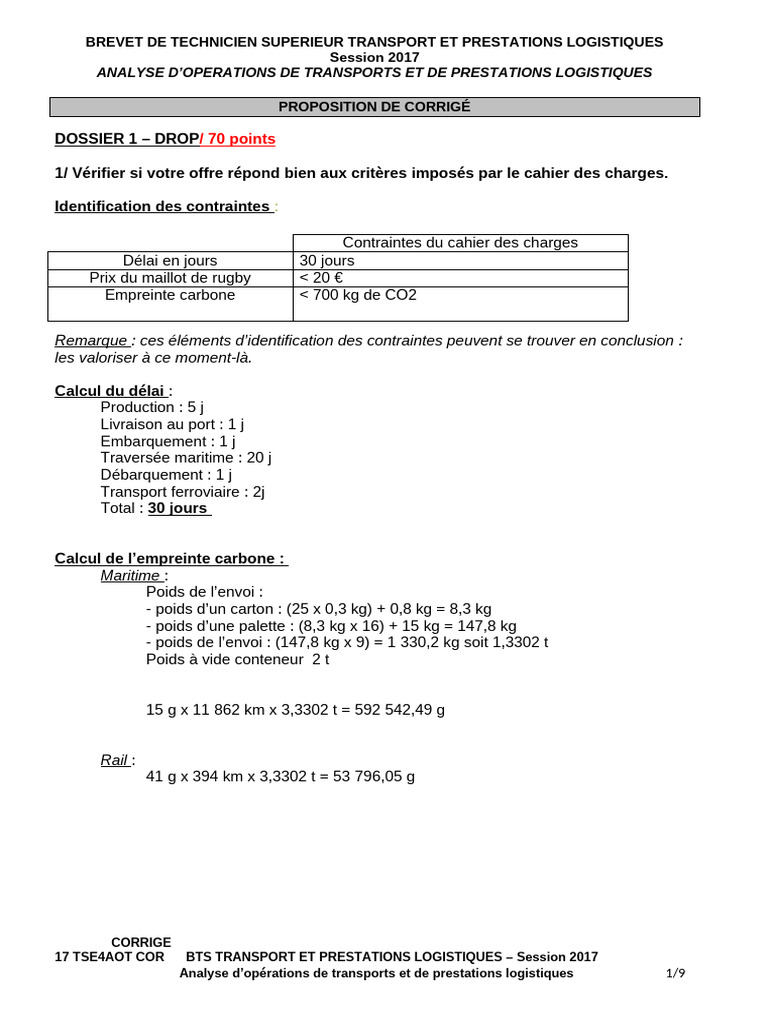 BTS TPL 2017 Corrige Drop | PDF