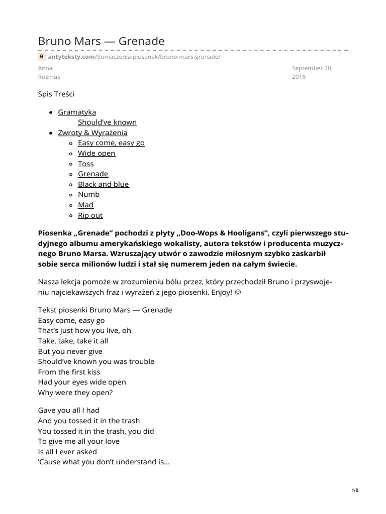antyteksty.com-Bruno Mars Grenade-2 | PDF