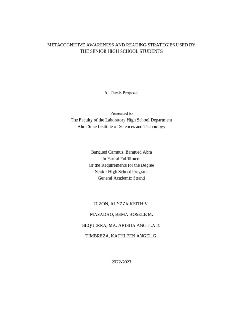Metacognitive Awareness and Reading Strategies Used by The Senior High ...