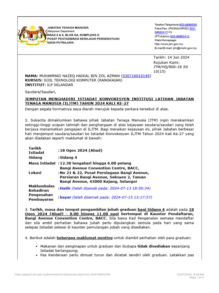 Majlis Konvokesyen Iljtm | PDF