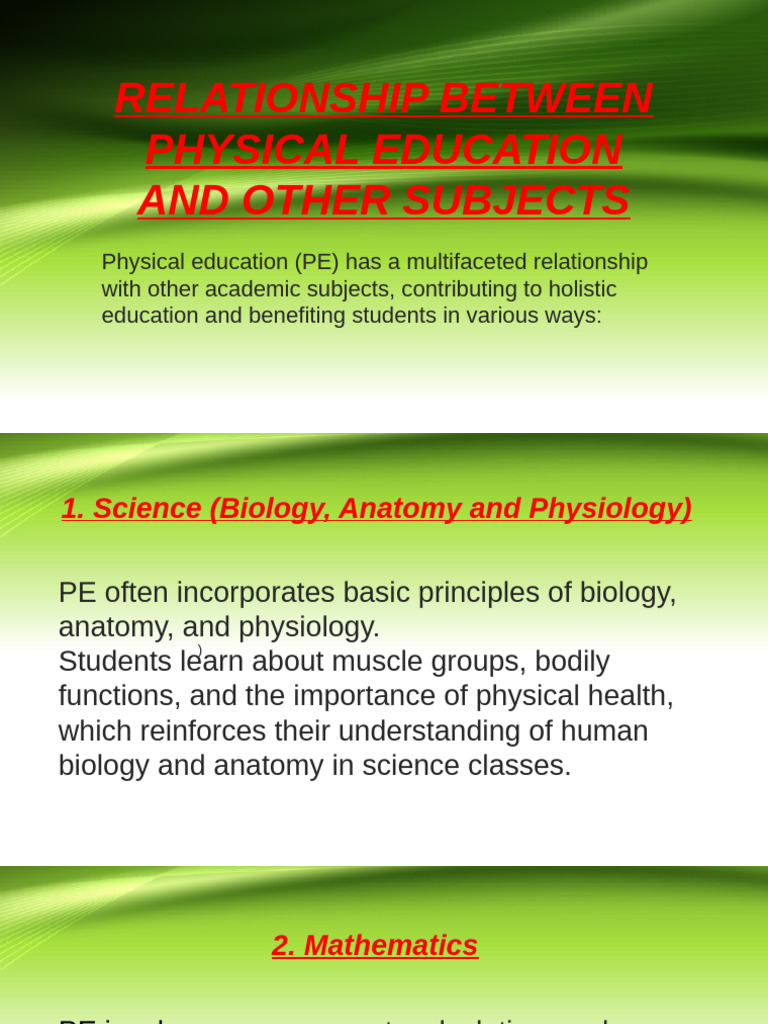 Relationship Between Physical Education and Other Subjects | PDF