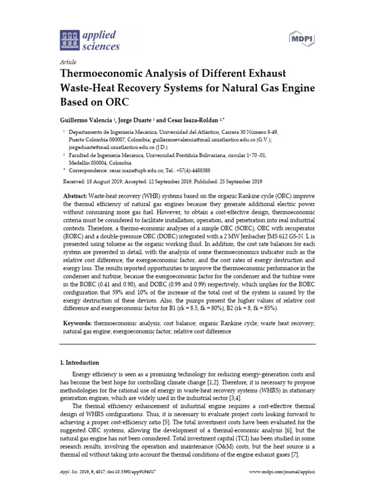 Thermoeconomic Analysis of Different Exhaust Waste | PDF